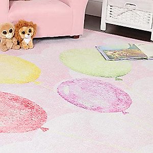 SUPERIOR Kids Indoor Area Rug, Elephant Design, Cute Rugs for Bedroom, Nursery, Playroom, Living Room, Entryway, Unique Accent, Soft Cotton Backed Rugs, Nursery Collection, 5'7" x 8'9", Soft Pink