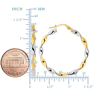 14K 2 Tone Gold Round Twisted Tube Hoop Earrings. Diameter 30mm