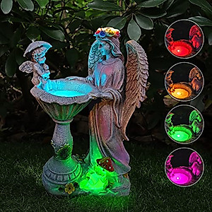 Voveexy Angel Garden Statue, Solar Garden Figurine with Color Changing Light Outdoor Décor Resin Frog Sculpture Lawn Ornament Waterproof Yard Art for Patio Lawn Yard Housewarming Garden Gift
