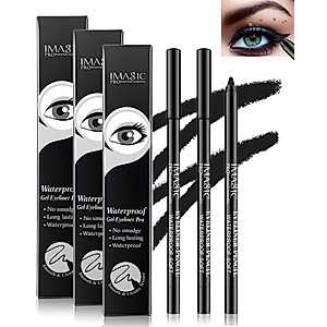 3 Pcs Matte Black Waterproof Smudge-proof Gel Eyeliner Pencil, Fade-Proof Eye Liner Water Line Pencil, Cat Eye/Smoky Eye Makeup Pen, Waterline Gel Eye Liner, Makeup Gift Set for Oleder Women Girl