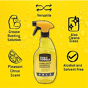 Tub O' Towels Heavy Duty Cleaner and Degreaser Spray Helps in Removing Oil Tar Paint Dirt Caulk Grease Grime Gunk Epoxies, Industrial Strength, Home & Auto, Made In USA, Citrus Scent, 24oz, 12-Pack