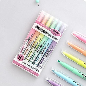 JAVAPEN rainbow pastel Highlighter brush Chisel Tip Pens (Baby colors 6 pens set)