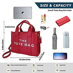 The Tote Bag for Women, Leather Tote Bag Red with Zipper, Women's Tote Bag Sturdy Durable Waterproof Cute Handbag, Tote Purse Crossbody Shoulder Bag for School, Work, Travel