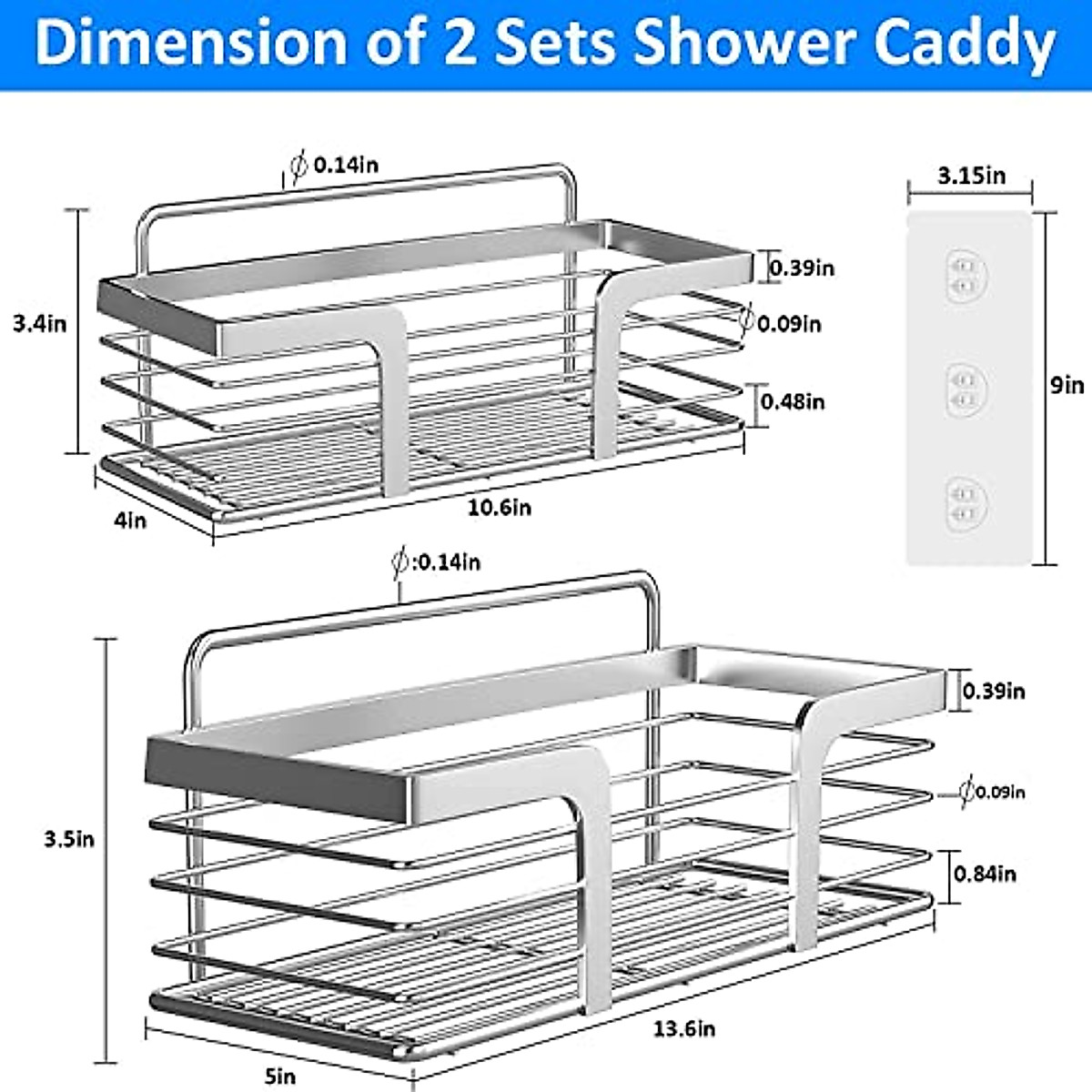 Ecloo Shower Caddy Adhesive Wall Mounted Bathroom Shelves Organizer Cosmetic Organizer Makeup Organizer Holder for Bathroom Kitchen Organizer Storage Wire Shelves Basket (3-Tiers)
