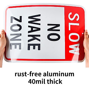 Large Slow No Wake Zone Sign, 18"x 12" .04" Aluminum Reflective Sign Rust Free Aluminum-UV Protected and Weatherproof