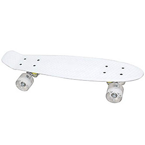 ANNEE 22 Inch Skateboard Complete Mini Cruiser Retro Skateboard with Colorful Light up Wheels for Kids Boys Youths Teens Adults (White, 22 Inch)