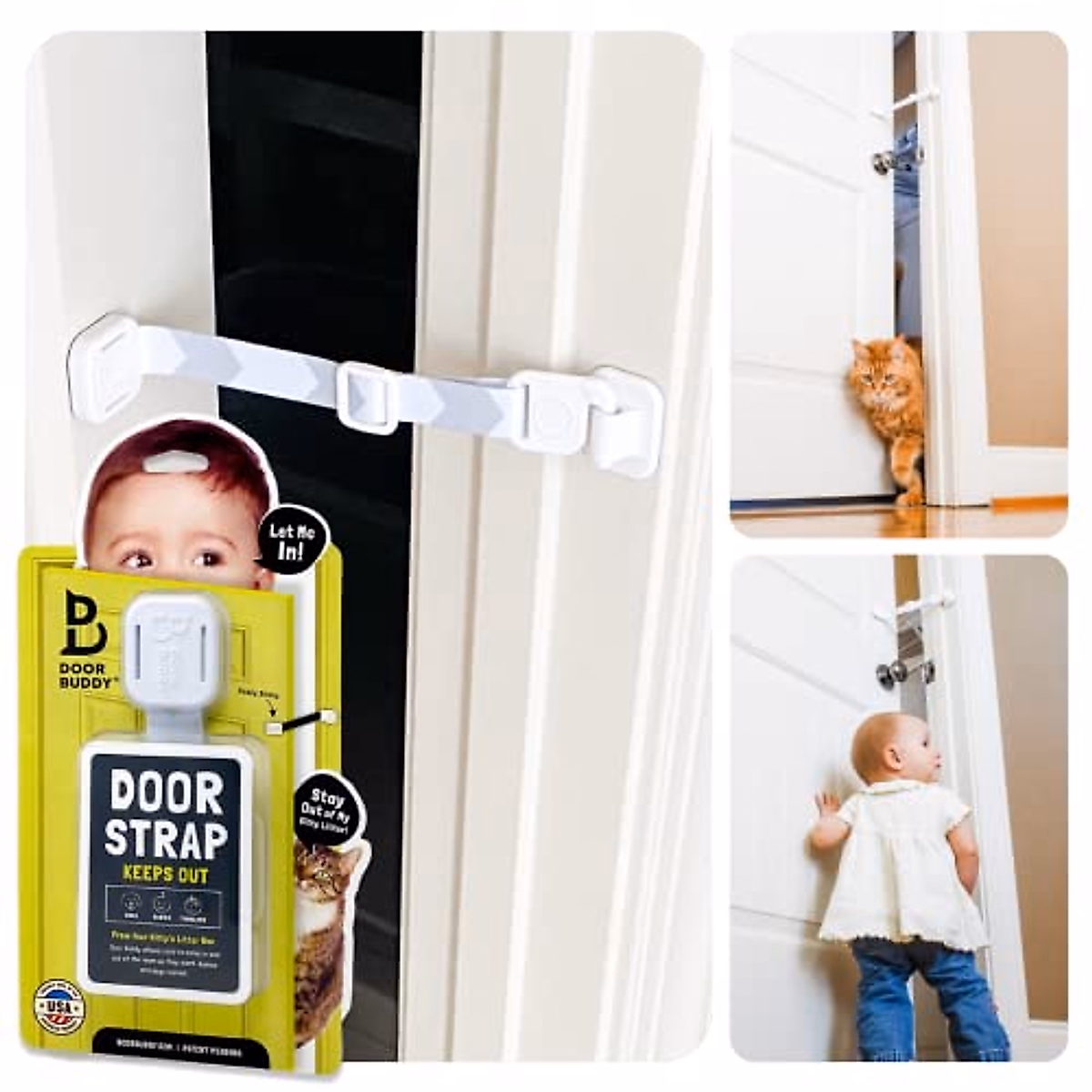 Door Buddy Baby Proof Door Latch for Cats - Grey. Adjustable Cat Door Strap Keeps Baby Out of Cat Food & Litter Box. Simple Child Door Locks for Kids Safety. Baby Gate Cat Door Interior Alternative