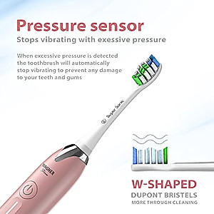 Wagner & Stern Ultrasonic whitening Toothbrush with Pressure Sensor. 5 Brushing Modes and 4 Intensity Levels with 3D Sliding Control, 8 Dupont Bristles, Premium Travel Case.