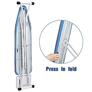 ALIMORDEN Space Saver Ironing Board 43" X 13" with Smart Hanger Adjustable Height 28"-35" Easy Storage, Heat Resistant Silicone Tray, Padded Top Blue