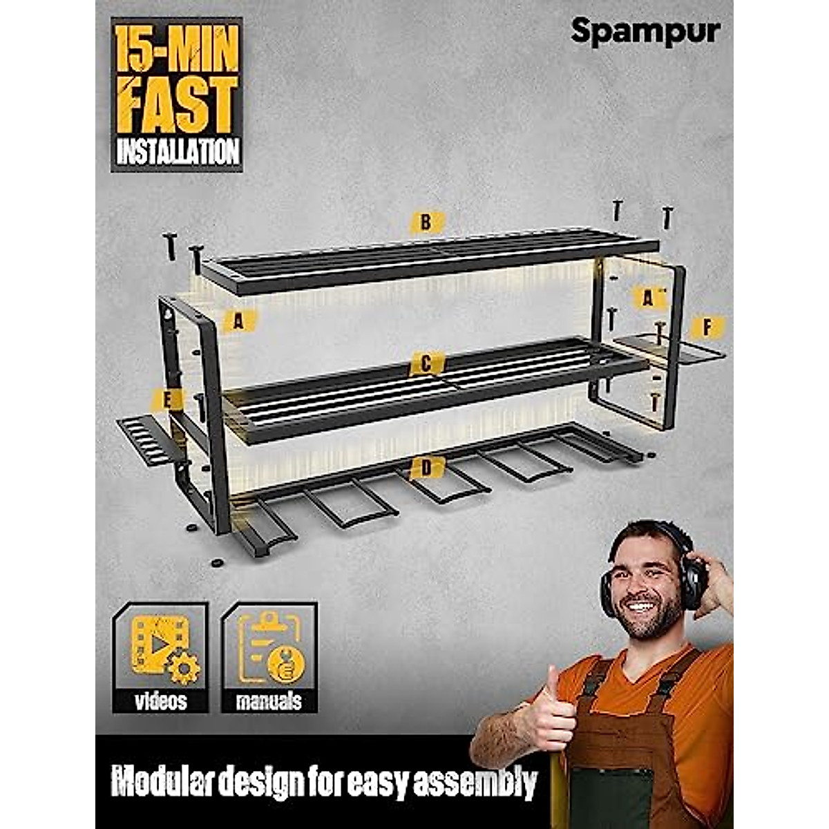 Power Tool Organizer with Charging Station, Drill Holder Wall Mount, Garage Storage Rack for Handheld, Metal Tool Shelf, Utility Rack for Cordless Drill & Power Tools, Gifts for Father's Day