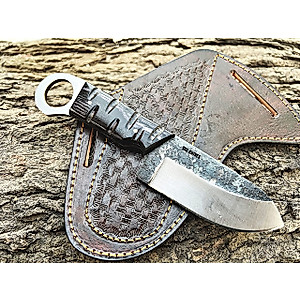 TAC KNIVES 7'' Full Tang Fixed Blade Outdoor Camping Hunting Knife In Sheath Gift For Him | 1095 High Carbon Steel Knife | Bushcraft Survival Knife Gift | Cowboy knives | Pancake leather sheath (BLACK)