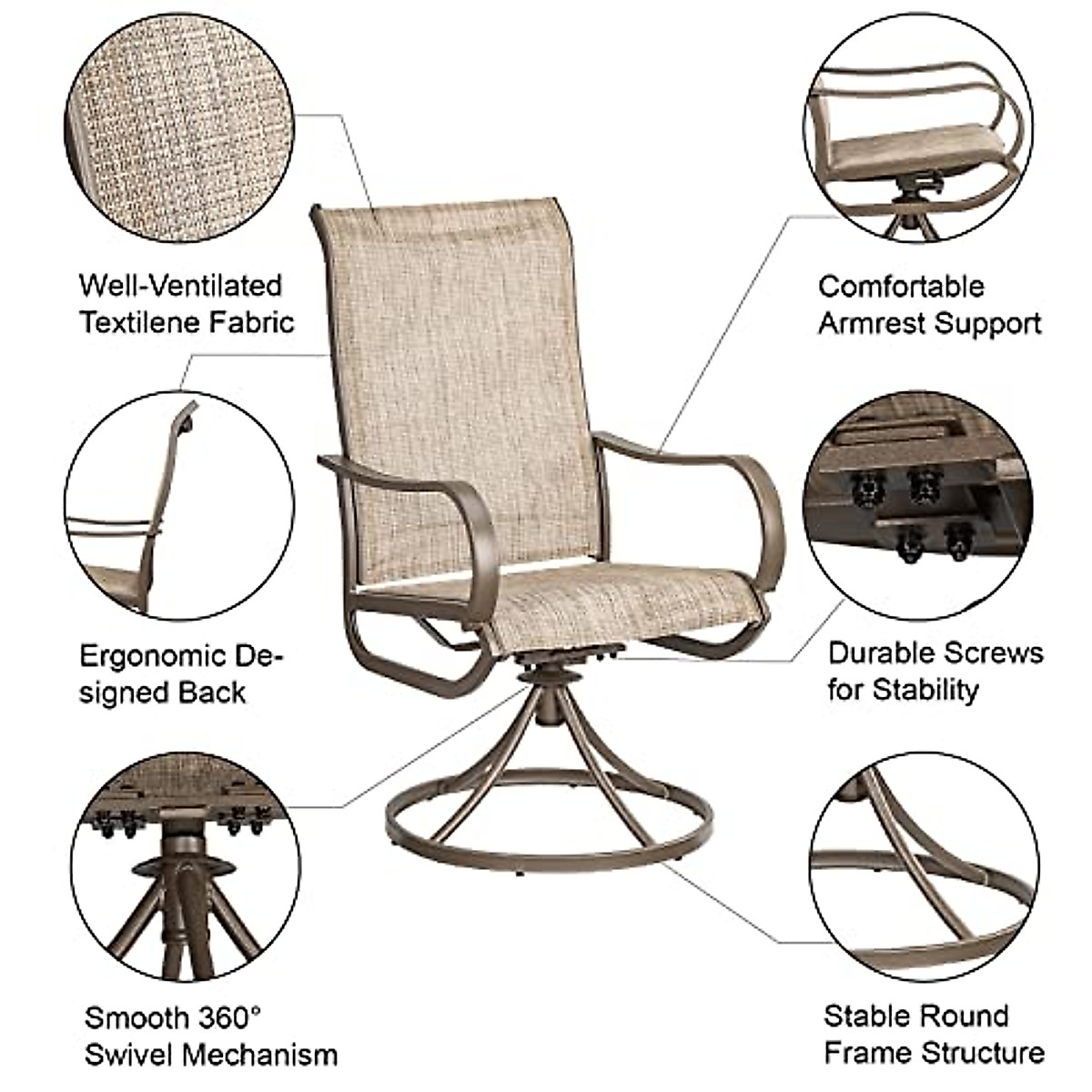 Patio Swivel Dining Chairs Set of 2 Outdoor Kitchen Patio Stools and Bar Height Chairs Outdoor Indoor Banquet Furniture Metal Chair with Textilene Mesh Fabric for Backyard Lawn Pool Garden Deck