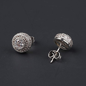 CZ Iced Out Men Screw Back Diamond Earring Studs, 24k Gold Plated Bling Party Jewelry