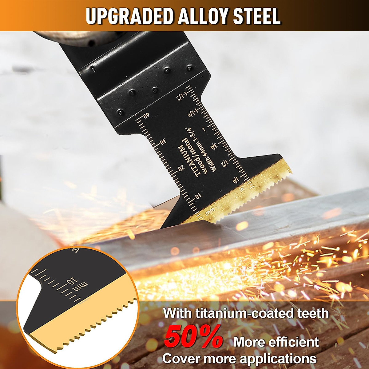 Aocoom 16 pcs Titanium Oscillating Saw Blades for Metal Cutting - Universal Multitool Blades for Hard Materials, Metal, Nails, Wood, Plastic - Multi Tool Blades Kits Fit Dewalt Bosch Milwaukee Ryobi