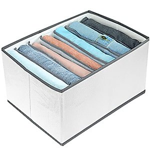 Krizyher 7 Grids Wardrobe Clothes Organizer , Folded Clothes Organizer for Closet, Washable Clothing Storage Bins, Upgrade Drawer Clothes Compartment Storage Box for Jeans, Pants, T-Shirts