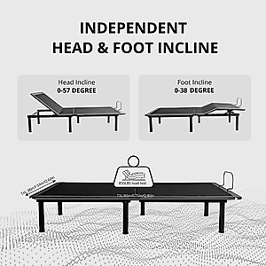 EGOHOME Split King Adjustable Bed Frame with Wireless Remote for Independent Head and Foot Incline, Metal Foldable Electric Bed Base for Zero Gravity, Anti-Snore, Easy Assembly, Double Twin XL