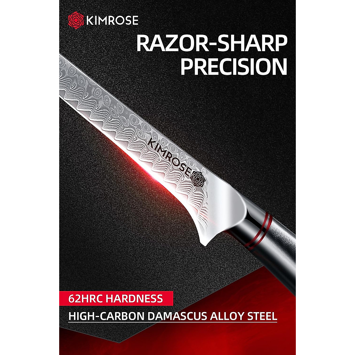 KIMROSE Damascus Boning Knife - 6 inch - 67 Layers 10Cr15CoMoV Alloy Steel - Black G10 Handle, Razor Sharp Kitchen Fillet Knife, Meat Cutting, Trimming, Magnetic Sheath, Gift Box