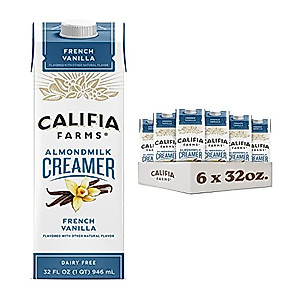Califia Farms - French Vanilla Almond Milk Coffee Creamer, 32 Oz (Pack of 6), Shelf Stable, Dairy Free, Plant Based, Vegan, Gluten Free, Non GMO, Almond Creamer