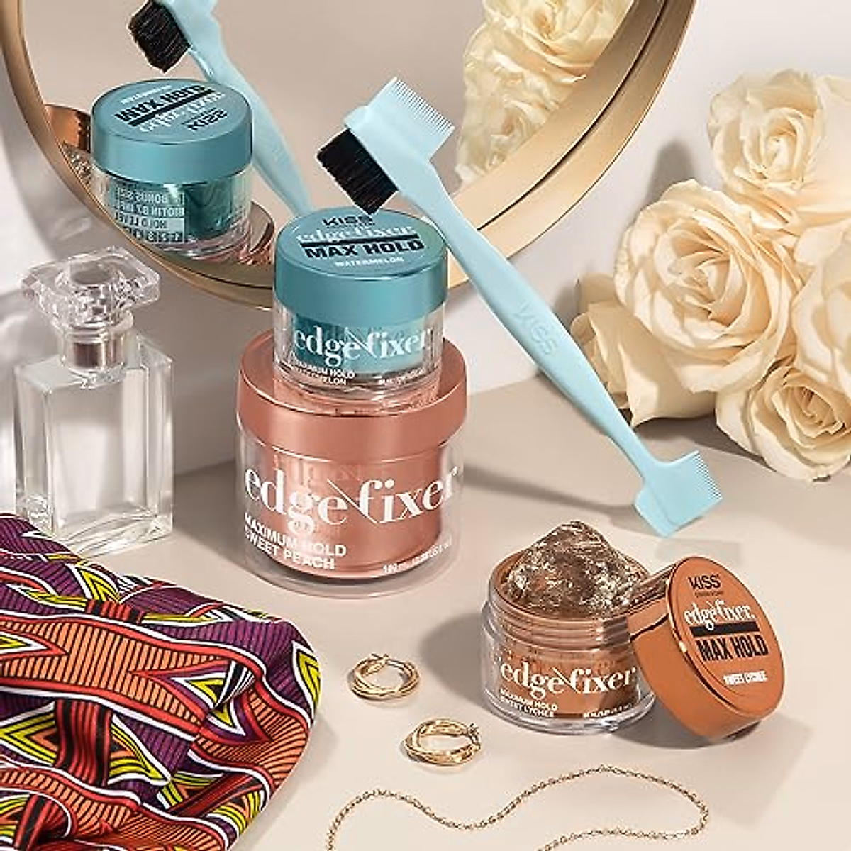 KISS Colors & Care 4-In-1 Brush - Wide & Narrow Combs Smooth Baby Hair, Spatula Helps With Application, 100% Natural Bristles Tame Flyaways