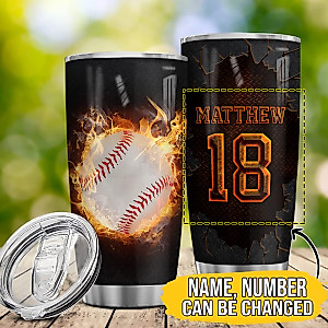 Wassmin Personalized Baseball Tumbler Sports Cups With Lids Gifts For Players Lovers Fan Coach Stainless Steel Insulated Tumblers 20oz 30oz Coffee Travel Mug Birthday Christmas Presents