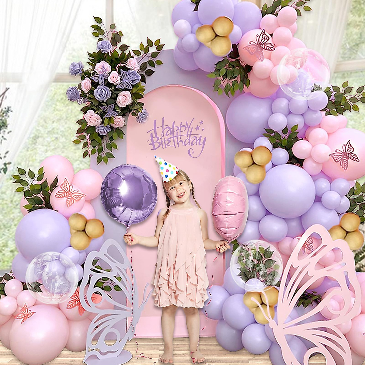 Pink and Purple Balloon Arch Kit, Butterfly Baby Shower Decorations with Pink and Purple Gold Latex Balloons for Purple Bridal Wedding Butterfly Birthday Decorations…
