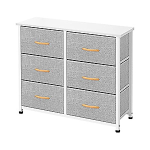 AZL1 Life Concept 6 Drawers Fabric, Tower Dresser for Bedroom, Hallway, Nursery, Entryway, Closets, Sturdy Metal Frame, Wood Tabletop, Easy Pull Handle, Light Grey