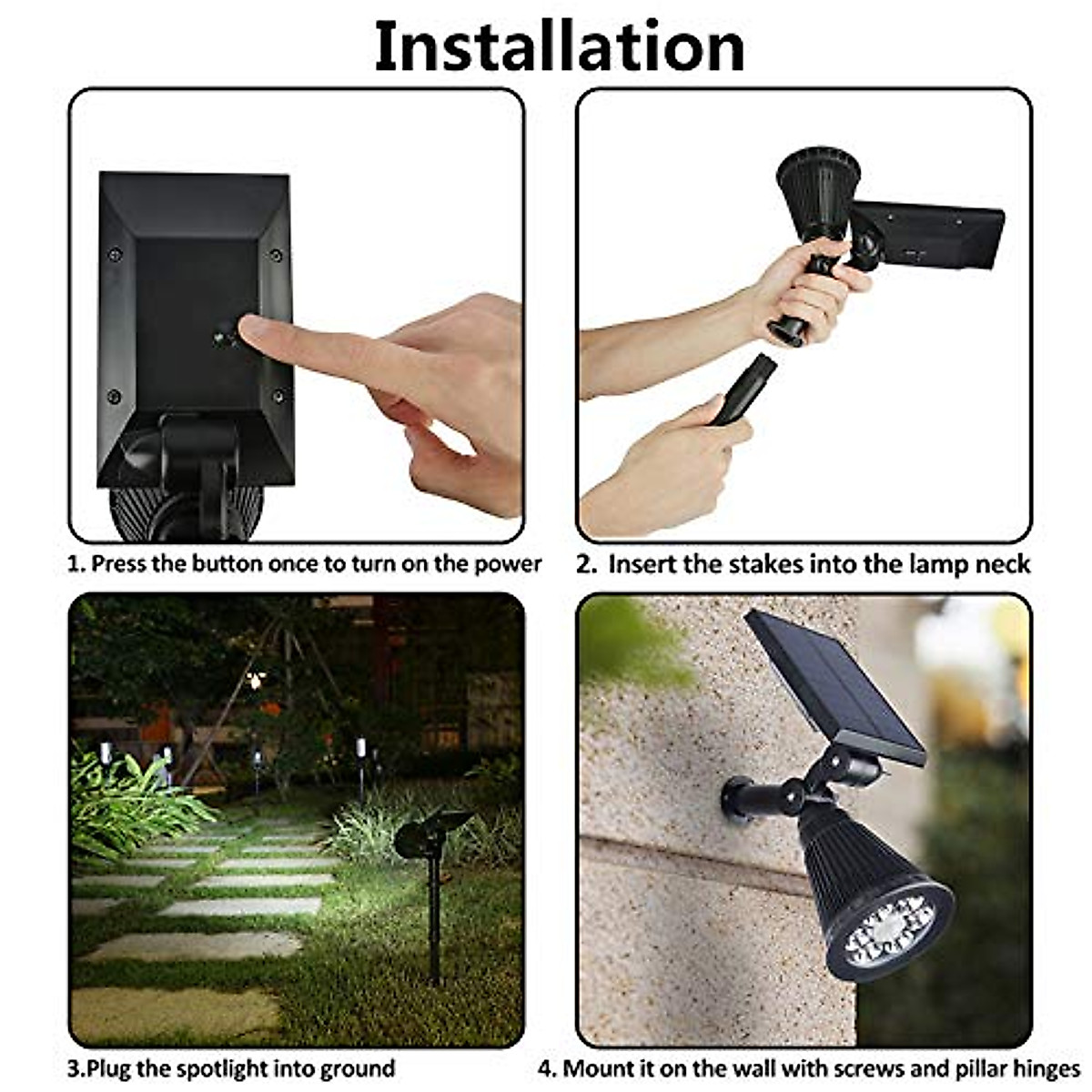 RGB Solar Spotlights Landscape Lights Outdoor 2-in-1 LED Spot Lights IP65 Waterproof Tree Lights Dusk-to-Dawn Solar Powered Security Wall Lamp for Garden Yard Floor Pathway Patio (7 Changing Colors)