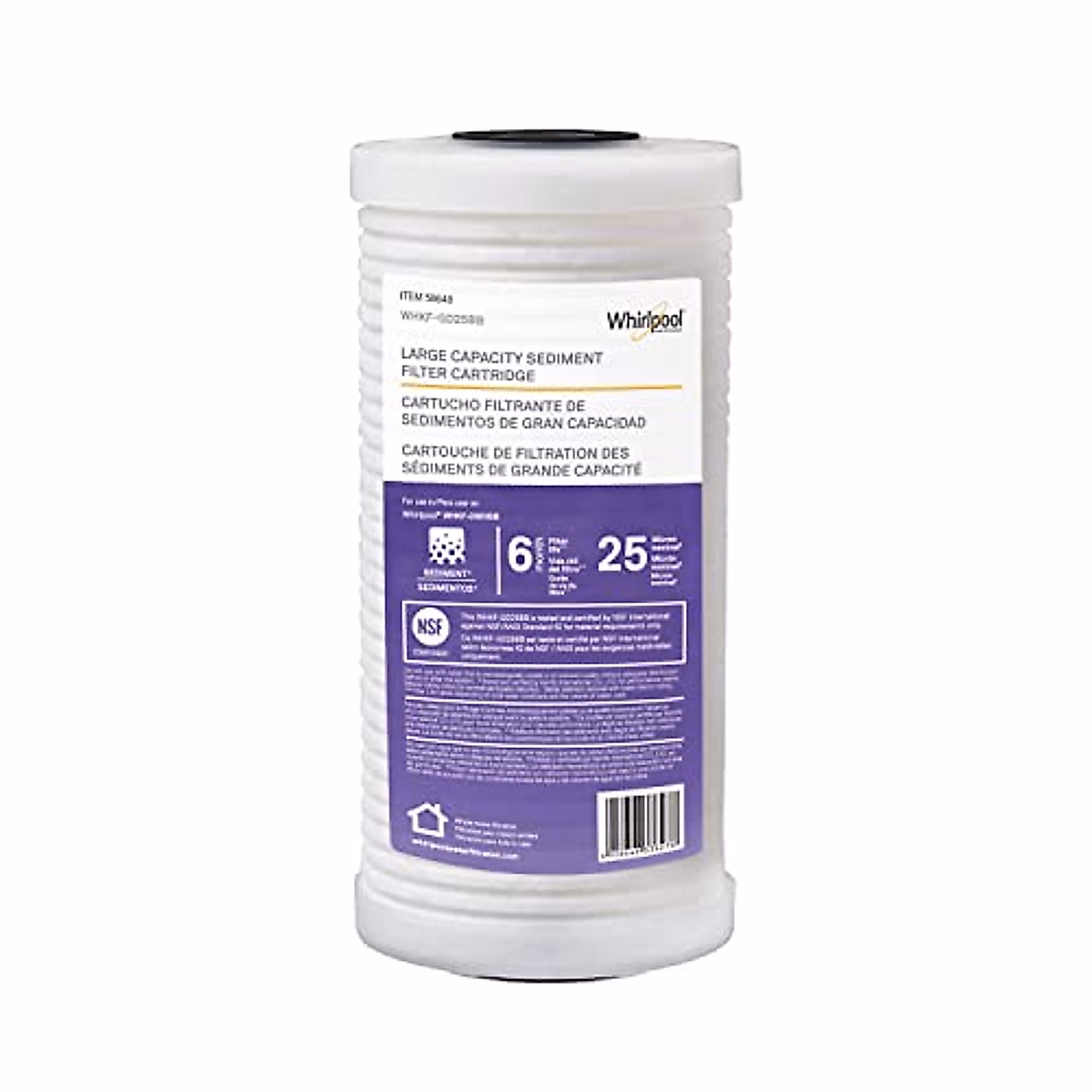 Whirlpool Whole House Large Capacity Sediment Filter WHKF-GD25BB, NSF Certified 25 Micron Filtration, 6-Month Filter Life, Protects Dishwasher, Laundry Machines and other Water Appliances