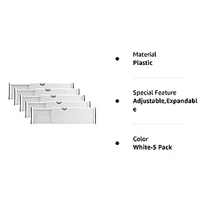 RAPTUROUS Deep Drawer Divider - 4 Inches High, Expands from 11-17 Inch, Adjustable Tall Dividers for Kitchen, Bedroom - Expandable Organizers for Clothes, Dressers etc - 5 Pack White Drawer Separators