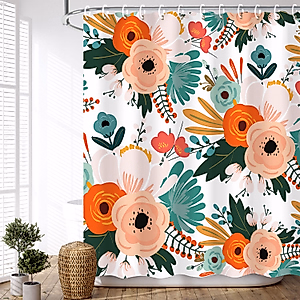 LIVILAN Floral Shower Curtain Colorful Flower Fabric Bath Curtain Set with Hooks Decorative Bathroom Curtain Machine Washable 72Wx72H Inches
