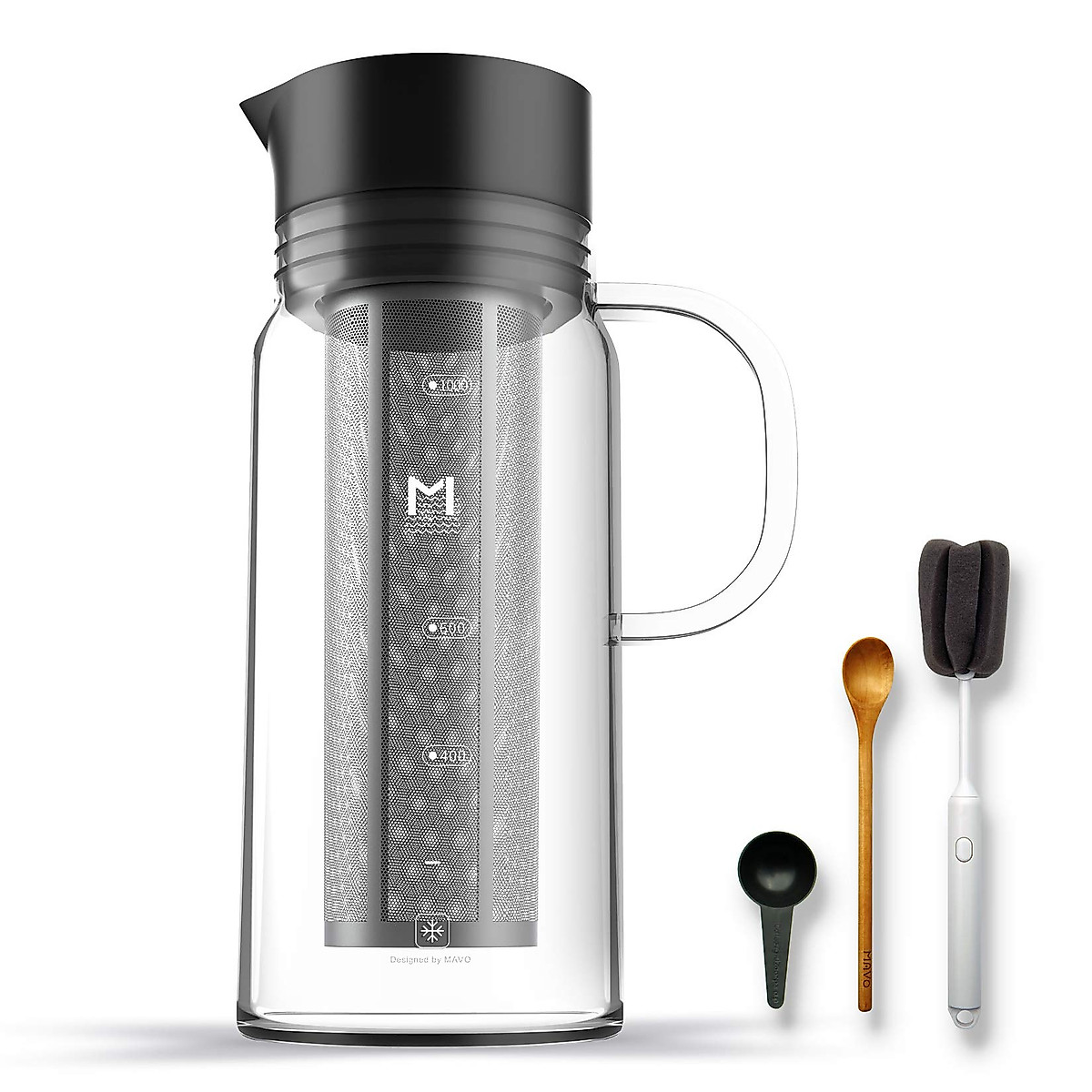 MAVOCOFFEE Cold Brew Coffee Maker, 34oz/1L Iced Coffee Pitcher with Removable Stainless Steel Filter, Glass Cold Brew Pitcher for Homemade Iced Coffee, Ice Tea