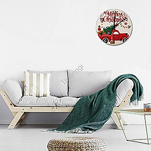 Tamengi Silent Battery Operated Wall Clock Merry Christmas Decorative Round Wooden Clock Easy to Read 16inch Wall Clock for Living Room/Bedroom/Kitchen