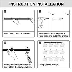 Mkono Mug Holder Wall Mounted Metal Coffee Cup Holder Hanging Coffee Mug Rack with 12 Cup Hooks Rustic Mug Hanger for Coffee Bar,Kitchen Farmhouse Home Decor,Black,Set of 3