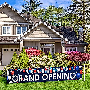 Blue White Large Grand Opening Banner Backdrop,Shops Malls Companies Restaurants Store Business Opening Activities Advertising,Outdoor Outside Opening Propaganda Decorations Supplies 9.8x1.6 Feet