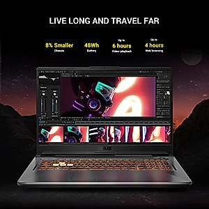ASUS TUF Gaming A17 Gaming Laptop, 17.3” 144Hz FHD IPS-Type Display, AMD Ryzen 5 4600H, GeForce GTX 1650, 8GB DDR4, 512GB PCIe SSD, RGB Keyboard, Windows 11 Home, Bonfire Black Color, FA706IH-RS53