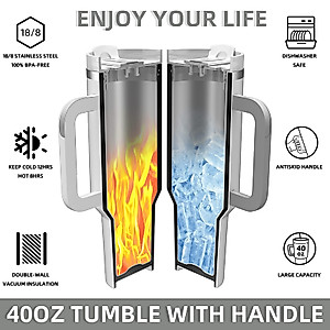 MURRICON 40 oz Tumbler with Handle and Straw,Stainless Steel Sublimation Tumblers with Handle,Vacuum Insulated Travel Mug with Lid,for Coffee and Beverages