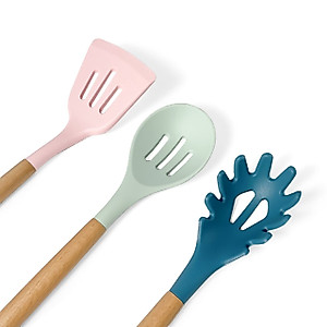 Kitchen Utensils Set - 12 pieces Silicone with wooden handle Non-Stick Kitchen Gadgets BPA-free, non-toxic and odorless