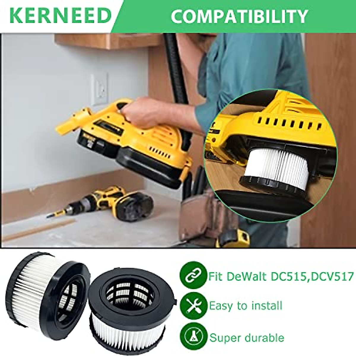 DC5151H HEPA Filter Replacement Compatible with DEWALT DC515 DCV517 Wet Dry Vacuum, 2 Pcs