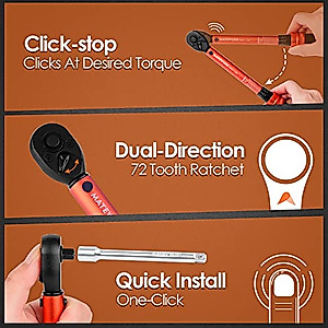 1/4 Inch Drive Click Torque Wrench, 27 PCS Bike Torque Wrench Set Double Scale (1-25Nm/8.9-221.3lb.in), 0.1Nm High Precision with Bit Sockets, 3/8 Adapter, Extension Bar, for Bicycle Maintenance