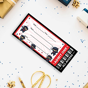 LyoGao 20 Pack Ninja Birthday Party Ticket Invitations With Envelopes Ninja Birthday Party Invitations Fill in Let's Kick Up Some Fun Ninja Warrior Invites (Ticket Style)