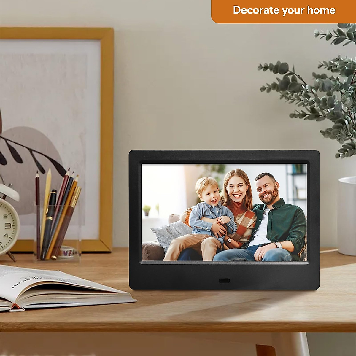 PiPivision 7-inch Digital Picture Frame, Plug in USB or SD Electronic Photo Frame, HD Display with Remote Control, Video and Music Support, Slideshow, Wall Mountable, for Seniors