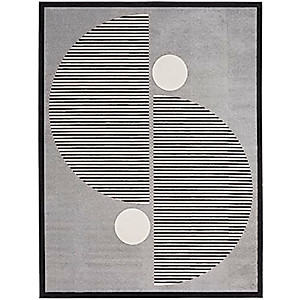 Nourison Modern Passion Geometric Grey/Black 7'10" x 9'10" Area -Rug, Easy -Cleaning, Non Shedding, Bed Room, Living Room, Dining Room, Kitchen (8x10)