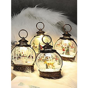 Actaday 5.9" Christmas Snow Globe Lantern Snowman, Christmas Night Light, Button Battery (Include) Operated Lighted Water Glittering Lantern for Christmas Festival Decoration Gifts