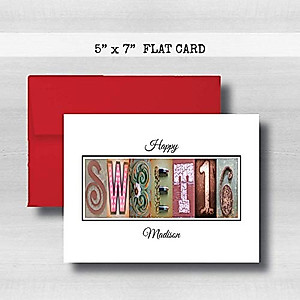Personalized Sweet 16 Birthday Card, 5" x 7" FLAT CARD, Rose Gold Greeting Cards,