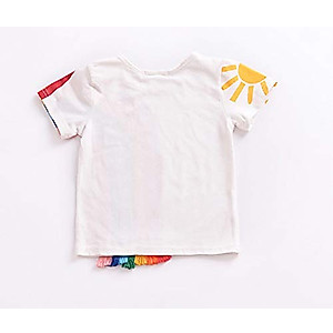 Toddler Kids Baby Boy Girl Short Sleeve Tassel Rainbow T-Shirt Striped Summer Casual Tops (White, 4-5T)