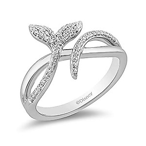 Jewelili Enchanted Disney Fine Jewelry Sterling Silver 1/7 Cttw Diamond Ariel Ring size 5
