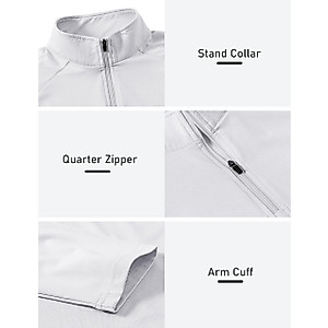 AIRIKE Women's Long Sleeve Shirts Pullover Quarter Zip Collared Sun Protection Workout Tops White L