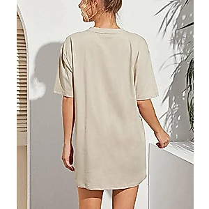 Meladyan Women’s Oversize Graphic Printed Loose Tee Short Sleeve Round Neck Loose Tshirt Tops Apricot