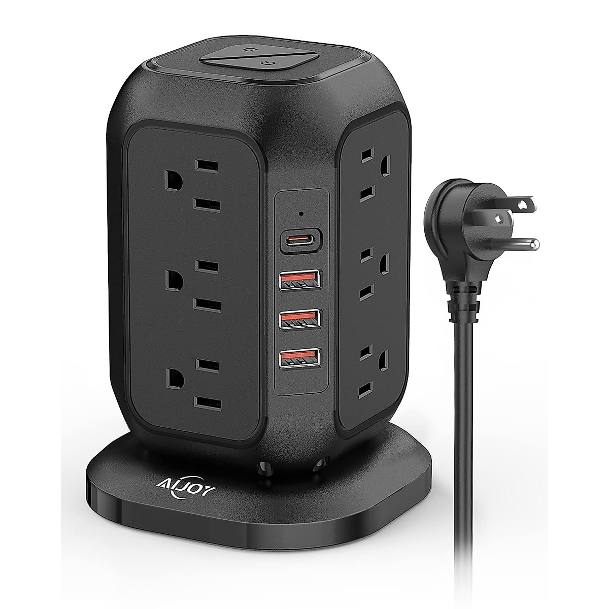 AiJoy Power Strip with USB C Ports & Power Strip Tower with USB Ports, Charging Station Extension Cord with Multiple Outlets for Home, Office, Dorm Room Essentials