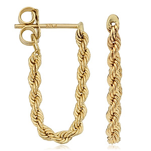 Kooljewelry 14k Yellow Gold Rope Chain Earrings